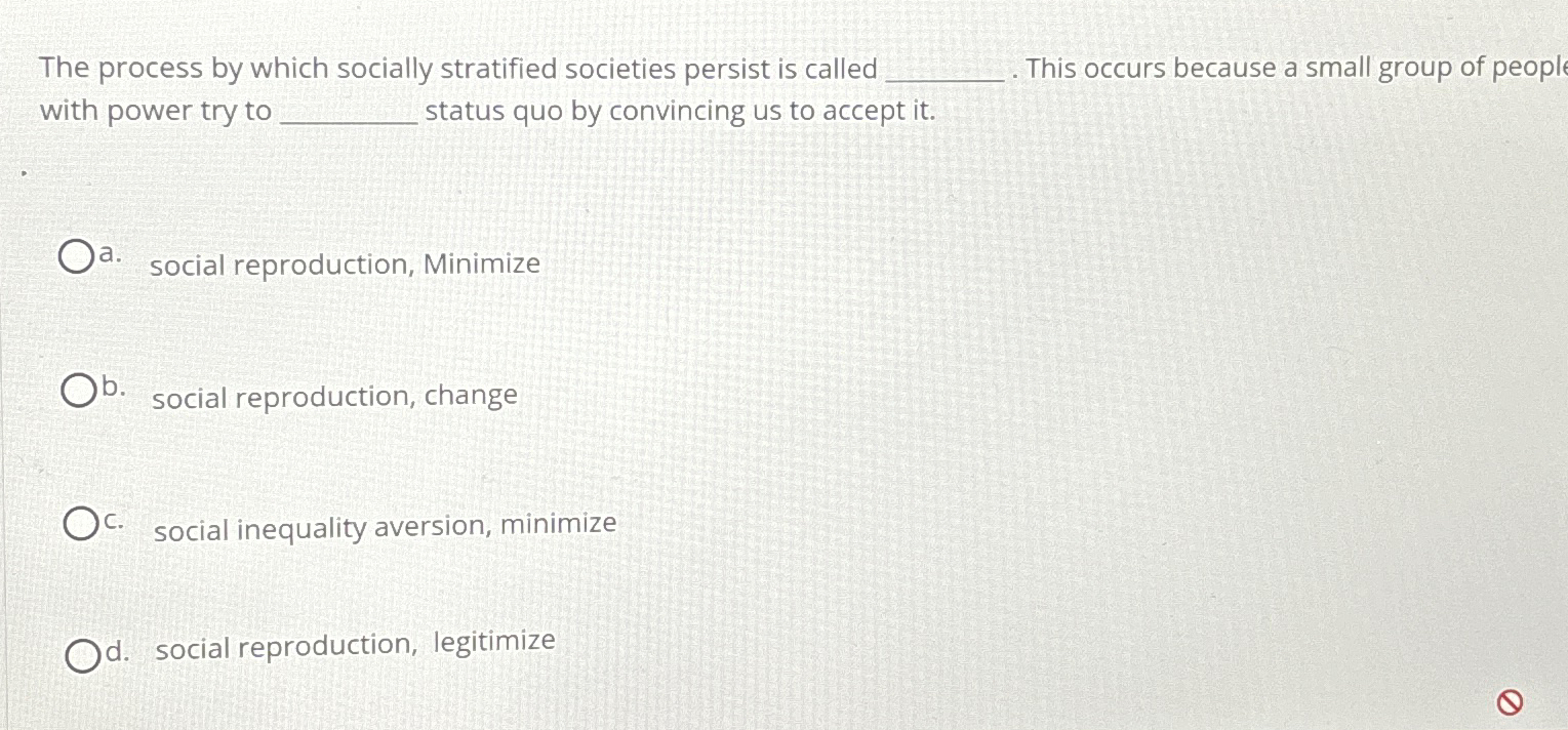 Solved The process by which socially stratified societies | Chegg.com