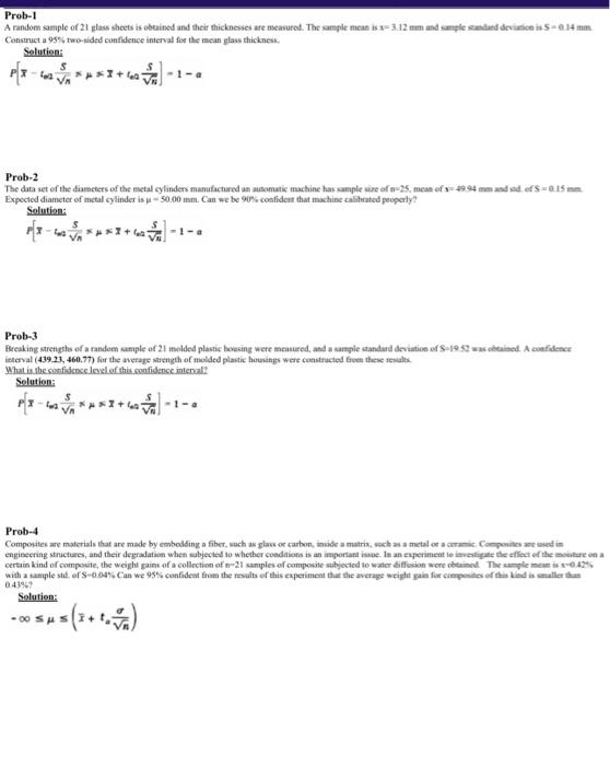Solved Prob-1 Construct a 95% two-sided confidence interval | Chegg.com