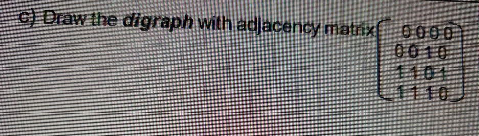 Solved C) Draw the digraph with adjacency matrix 0000 0010 | Chegg.com