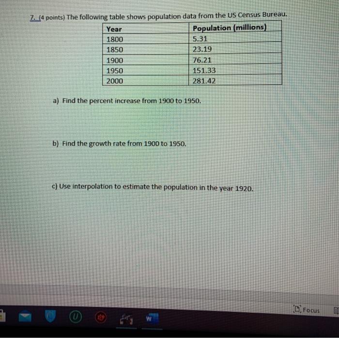 Solved 7. 14 points) The following table shows population | Chegg.com