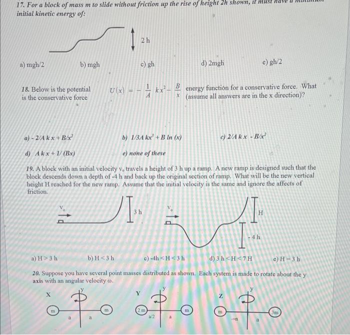 Solved 17. For a block of mass m to slide without friction | Chegg.com