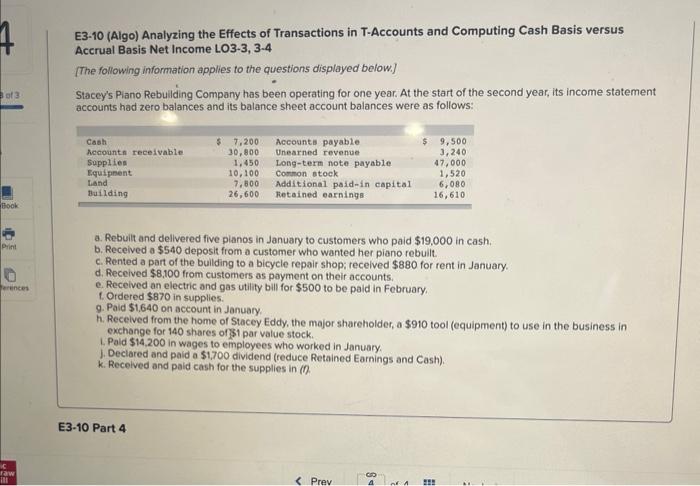 Solved E3-10 (Algo) Analyzing the Effects of Transactions in | Chegg.com