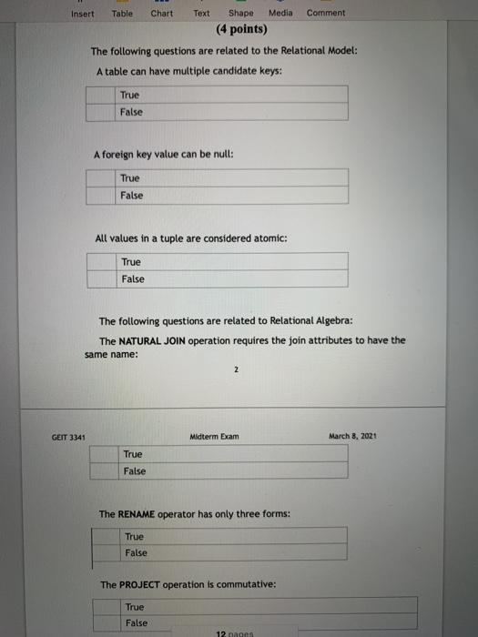 Solved Insert Table Chart Text Shape Media Comment (4 | Chegg.com