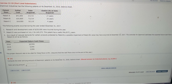 Solved CALCULATOR IN Exercise 12-10 (Part Level Submission) | Chegg.com