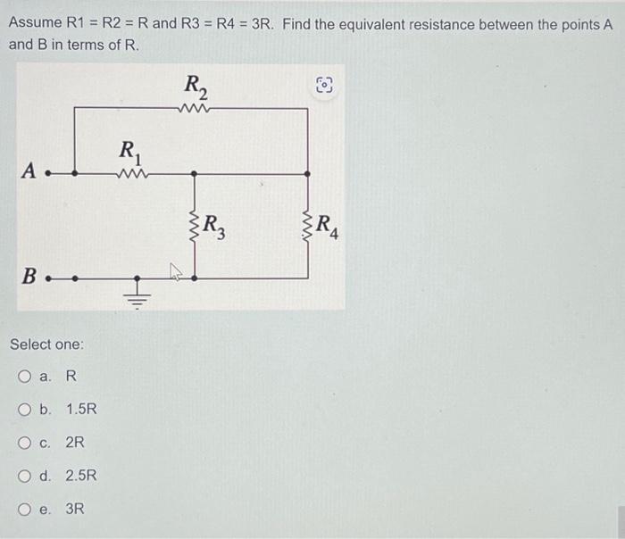 Solved Assume R1=R2=R and R3=R4=3R. Find the equivalent | Chegg.com