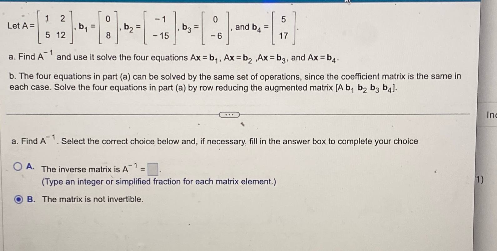 Solved Let A=[12512],b1=[08],b2=[-1-15],b3=[0-6], ﻿and | Chegg.com