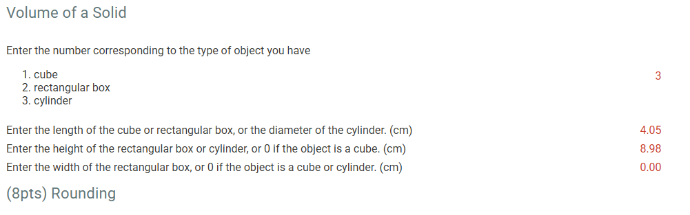 Find the Solid Volume of solid (cm3)Enter the number | Chegg.com