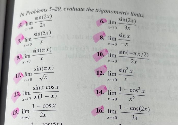 Solved In Problems 5 20 Evaluate The Trigonometric Limits