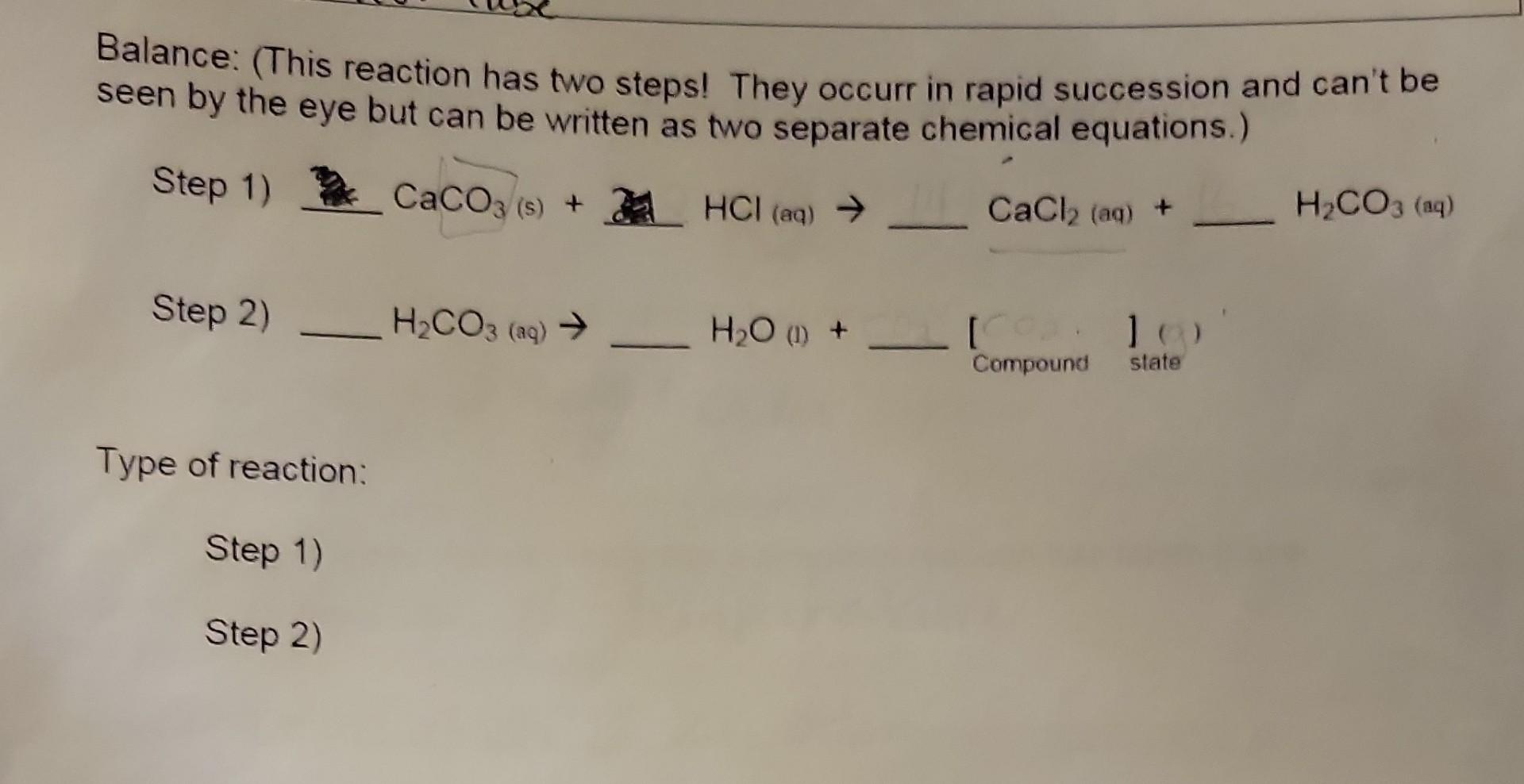 Solved Balance: Cu(s)+…HCl(aq)→ →[ Compound state Type of | Chegg.com