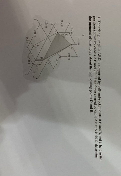 Solved 3. The triangular plate ABD is supported by | Chegg.com