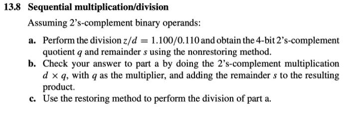 Solved 3.8 Sequential multiplication/division Assuming | Chegg.com