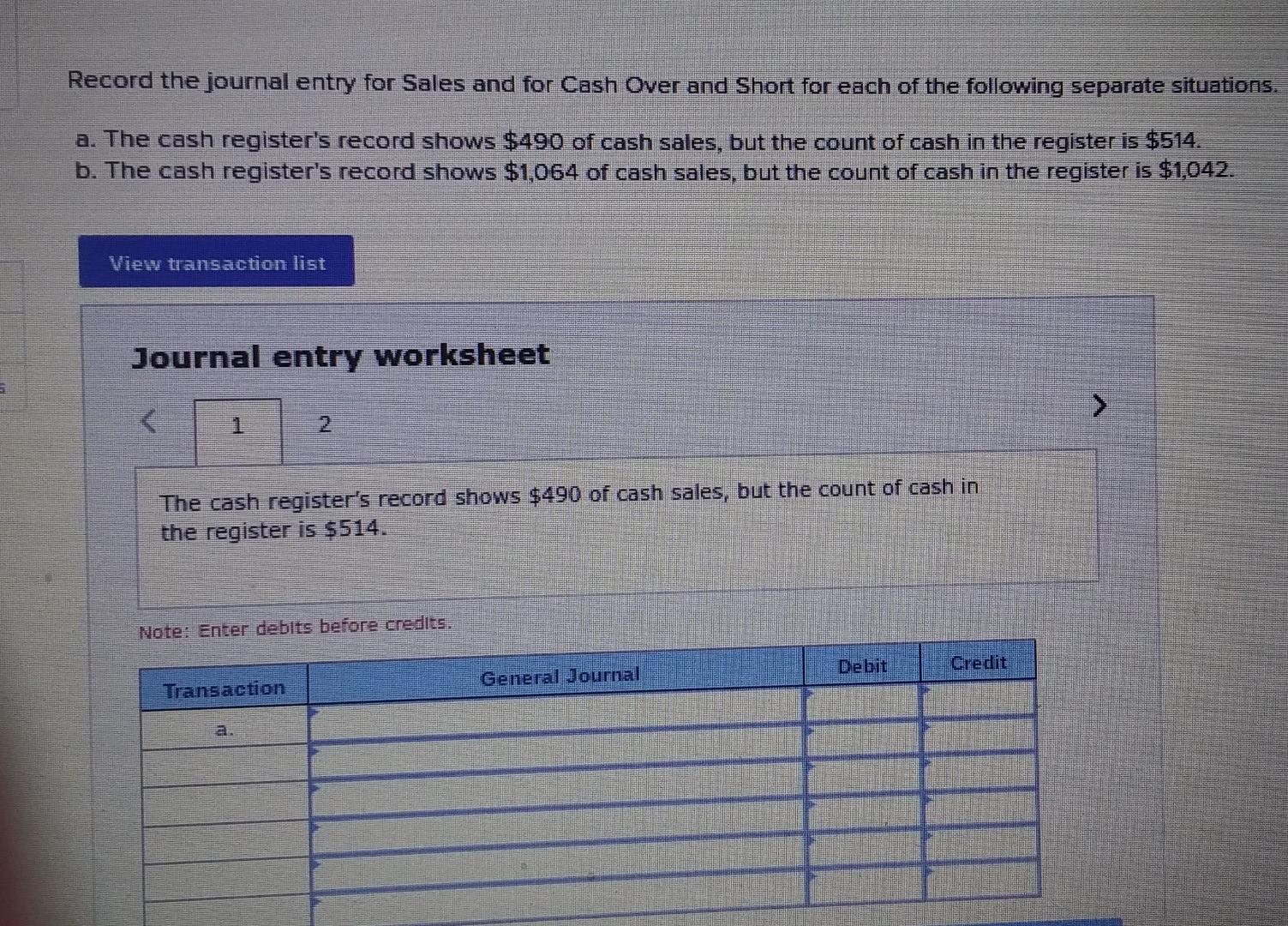 Solved Record the journal entry for Sales and for Cash Over | Chegg.com