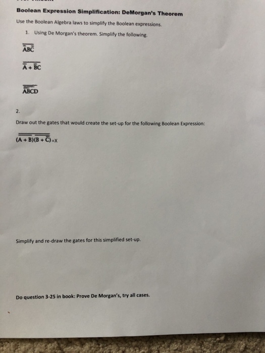 Solved Boolean Expression Simplification: DeMorgan's Theorem | Chegg.com