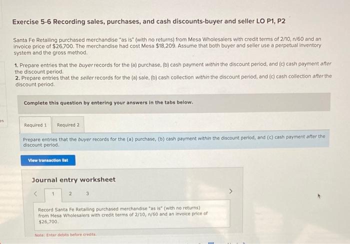 Solved Exercise 5-6 Recording sales, purchases, and cash | Chegg.com