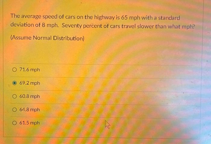 Solved The average speed of cars on the highway is 65 mph | Chegg.com