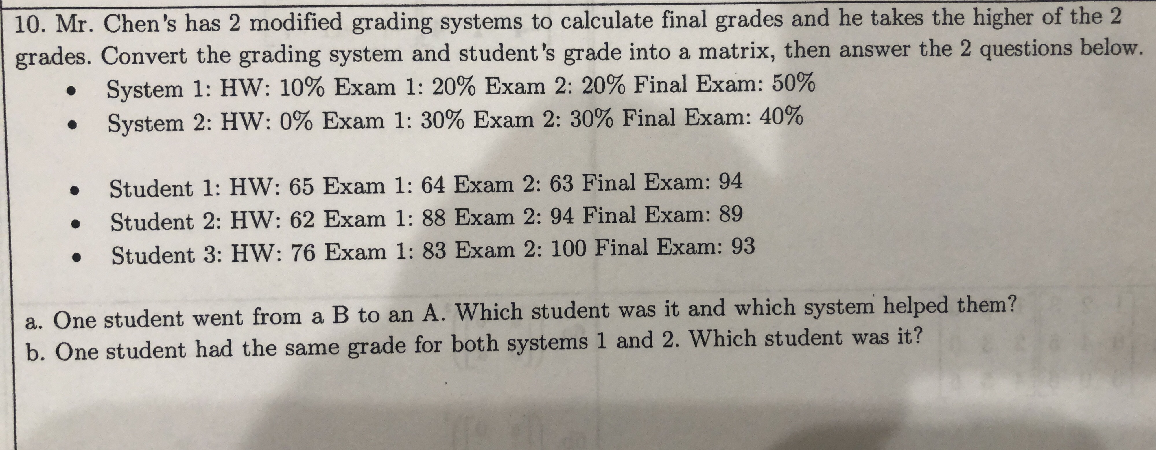 Solved Mr. ﻿Chen's has 2 ﻿modified grading systems to | Chegg.com