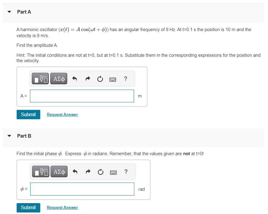Solved Part AA harmonic oscillator ) ﻿has an angular | Chegg.com