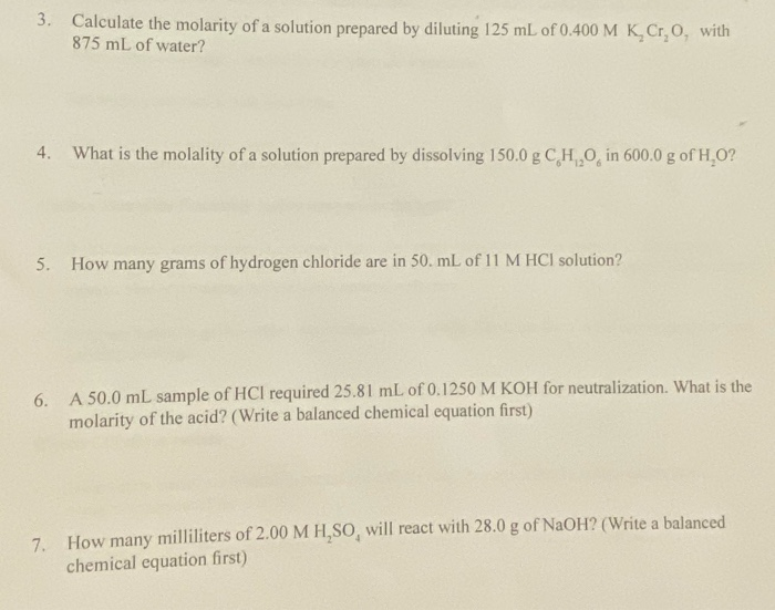 Solved 3. Calculate the molarity of a solution prepared by | Chegg.com