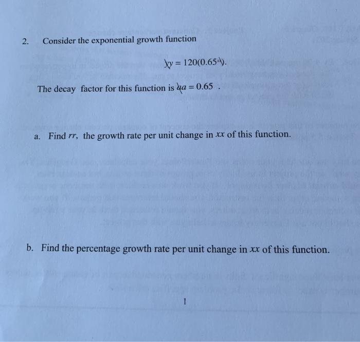 Solved 2. Consider the exponential growth function Jy = | Chegg.com