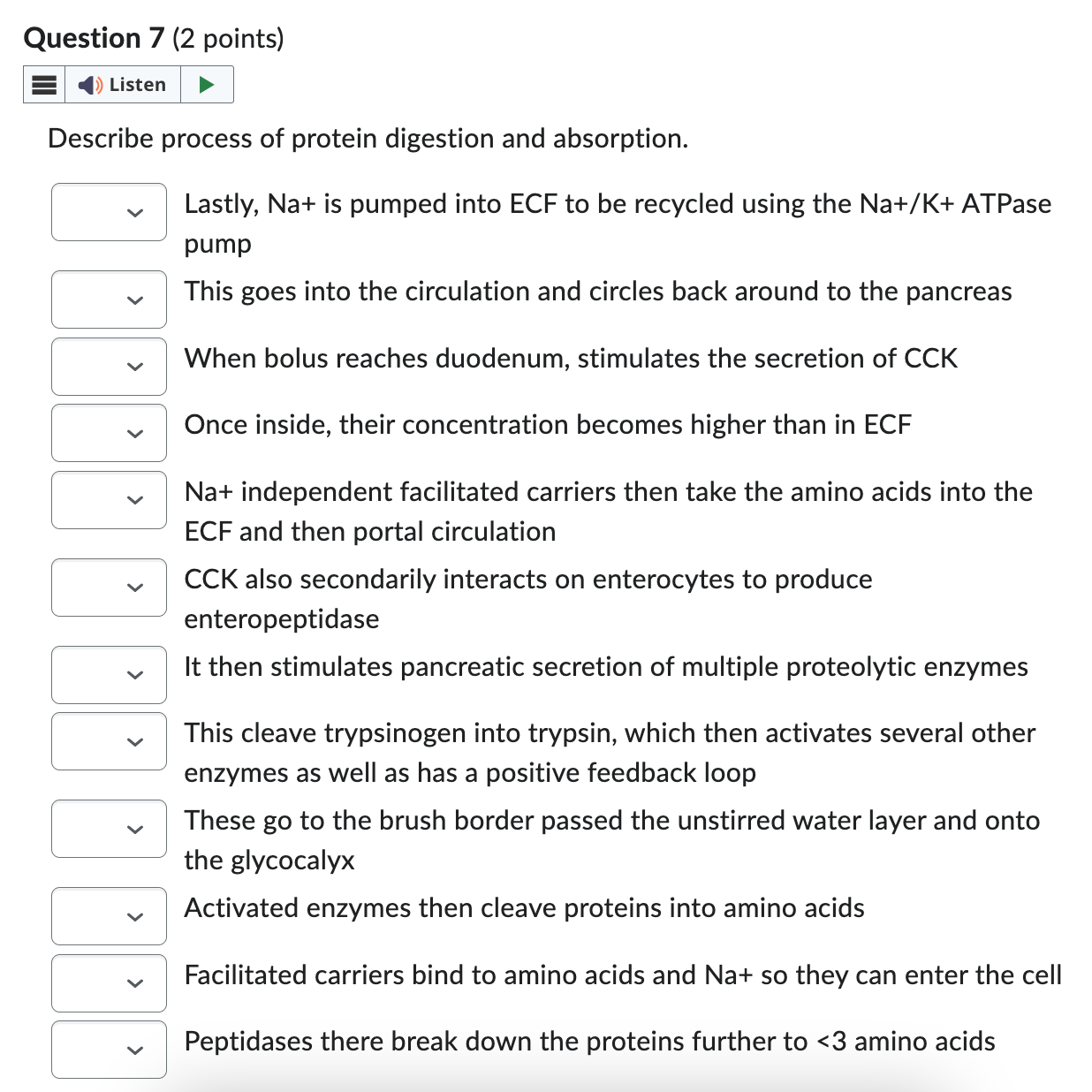 Solved Question 7 (2 ﻿points)Describe process of protein | Chegg.com