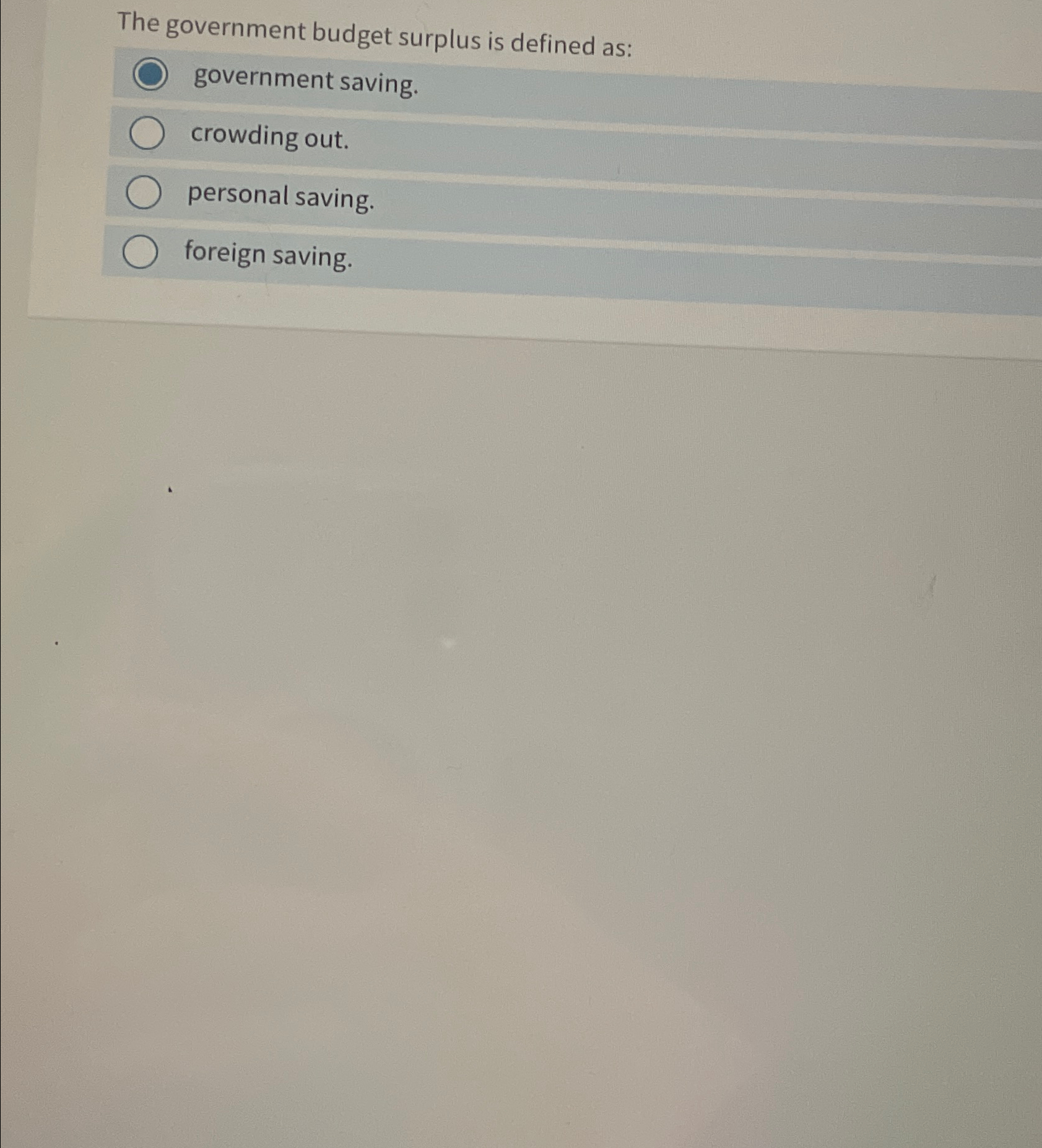 Solved The government budget surplus is defined | Chegg.com