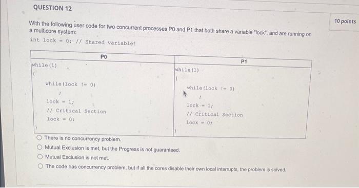 Solved With the following user code for two concurrent | Chegg.com