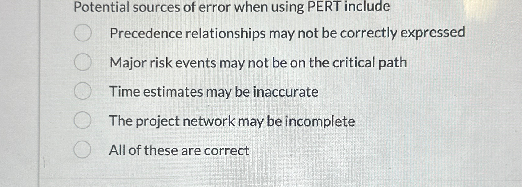 Solved Potential sources of error when using PERT | Chegg.com