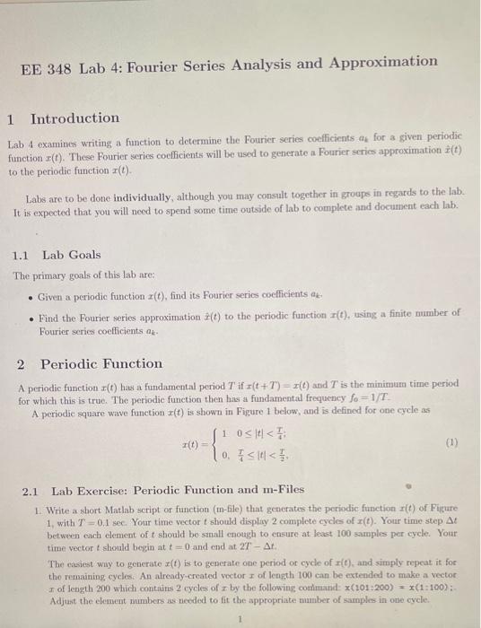 Solved Ee 348 Lab 4 Fourier Series Analysis And
