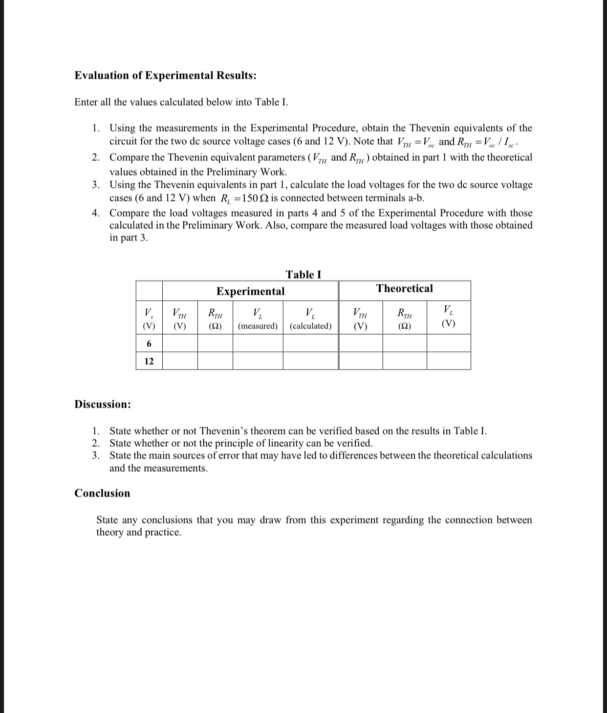 Evaluation of Experimental Results:Enter all the | Chegg.com