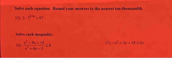Solved Solve each equation. Round your answers to the | Chegg.com