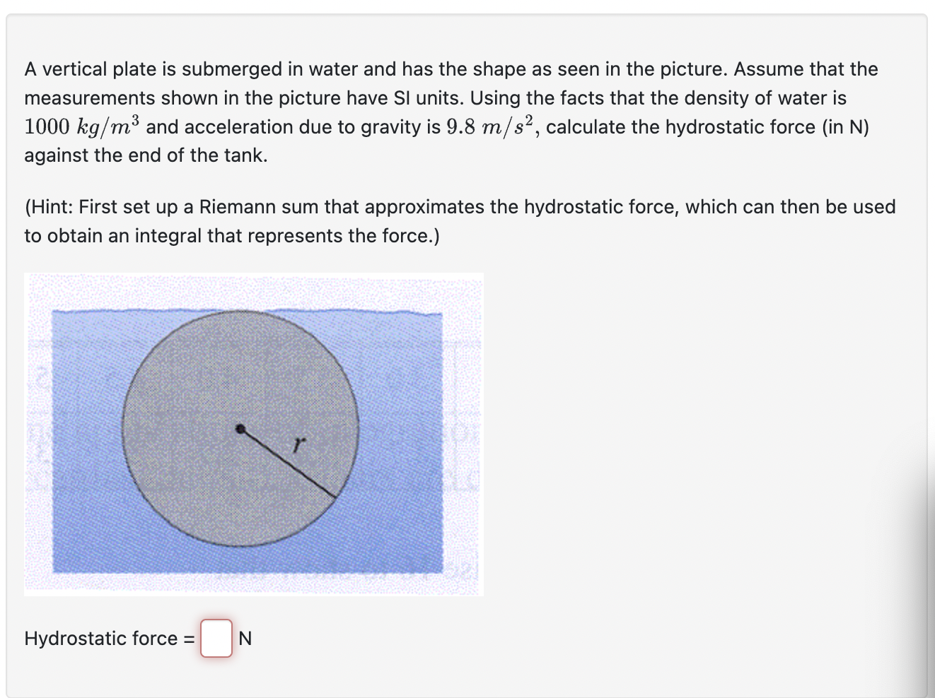 Solved A vertical plate is submerged in water and has the | Chegg.com
