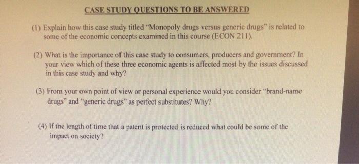 Solved cada nits MONOPOLY DRUGS VERSUS GENERIC DRUGS CASE | Chegg.com