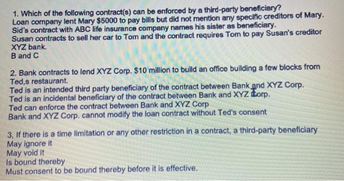 Solved 1. Which of the following contract(s) can be enforced | Chegg.com