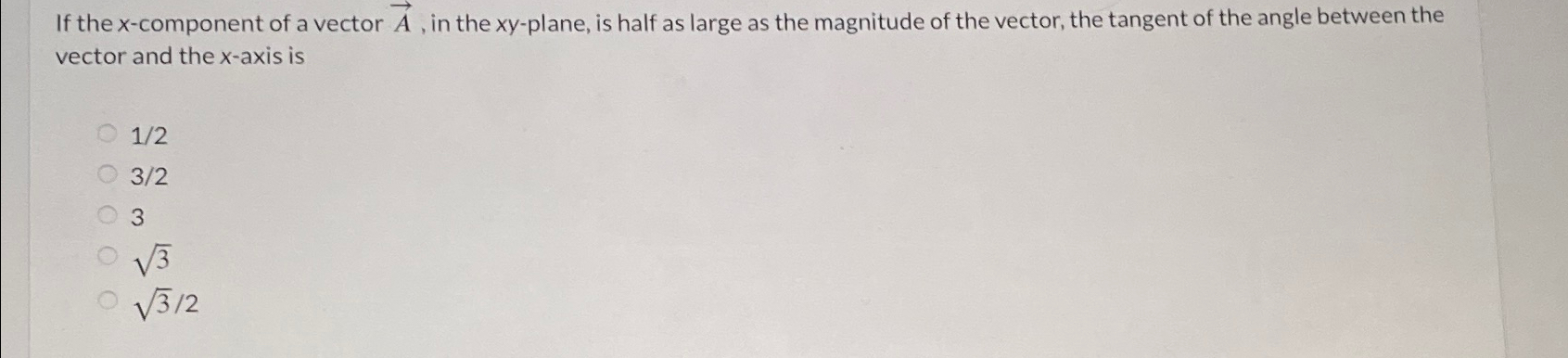 Solved If the x-component of a vector vec(A), ﻿in the | Chegg.com