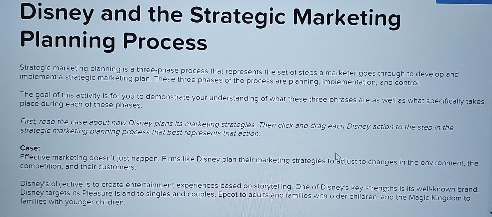 Solved Disney and the Strategic Marketing Planning | Chegg.com