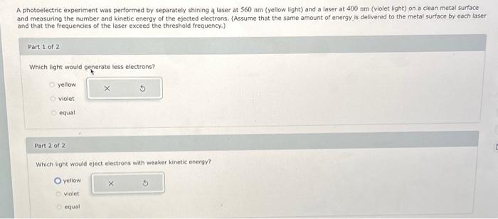 Solved A photoelectric experiment was performed by | Chegg.com