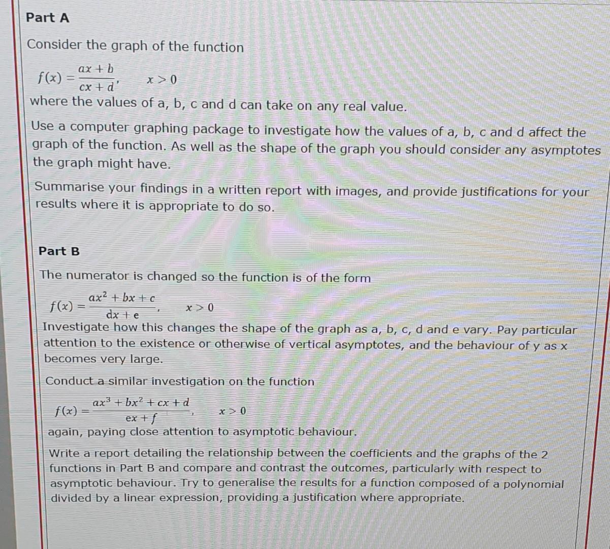 Solved Part A Consider the graph of the function ax + b f(x) | Chegg.com