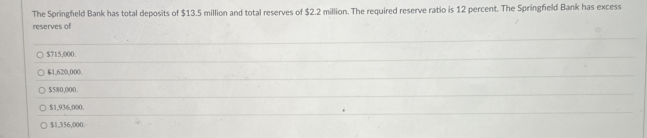 [Solved]: The Springfield Bank has total deposits of $13.5 m