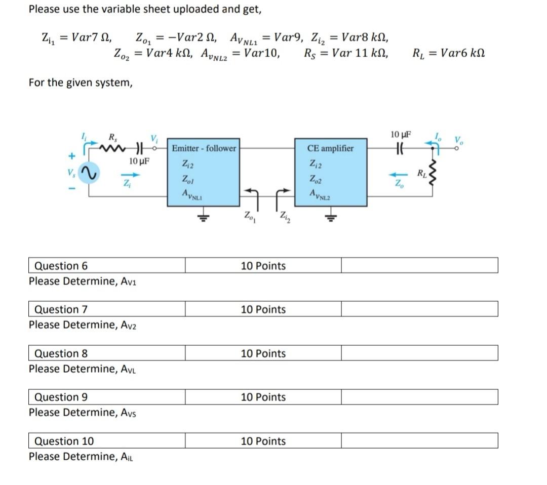 Solved Please use the variable sheet uploaded and get, | Chegg.com