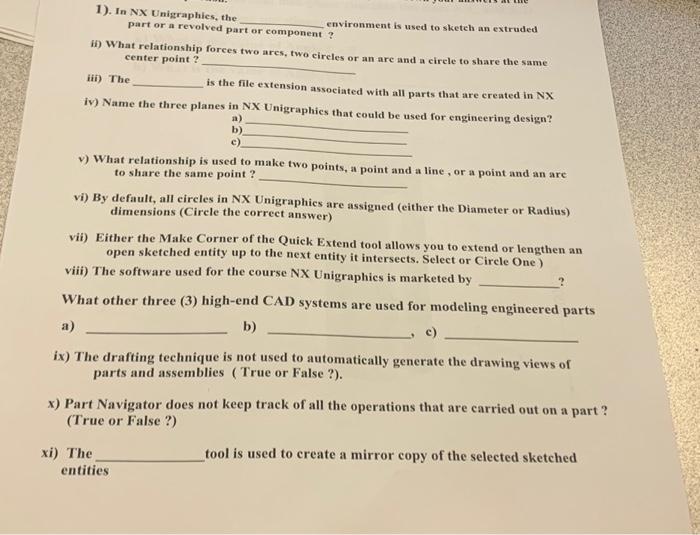 Solved 1). In NX Unigraphics, the part or a revolved part or | Chegg.com