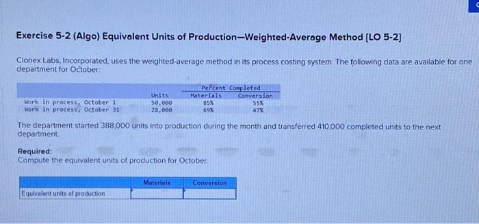 Solved Exercise 5-2 (Algo) Equivalent Units of | Chegg.com