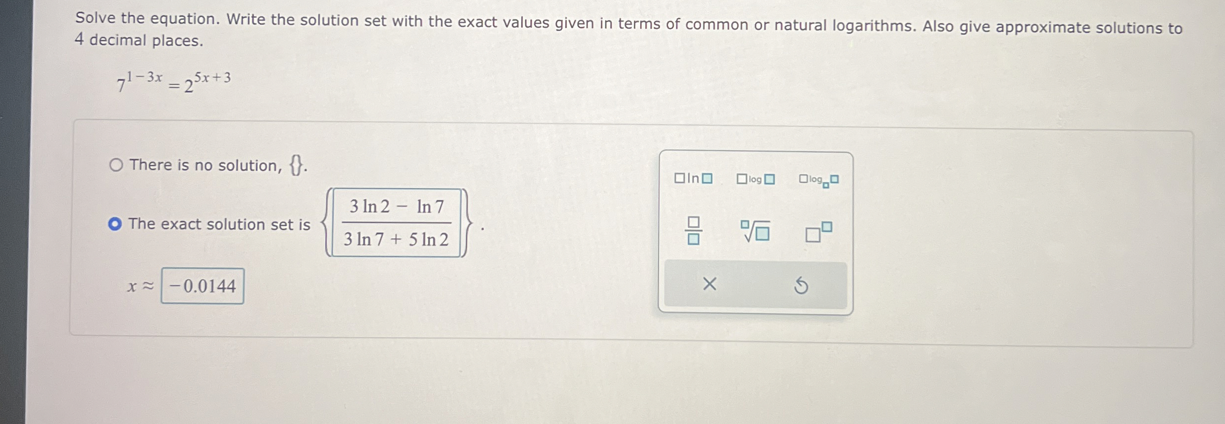 Solved Solve the equation. Write the solution set with the | Chegg.com