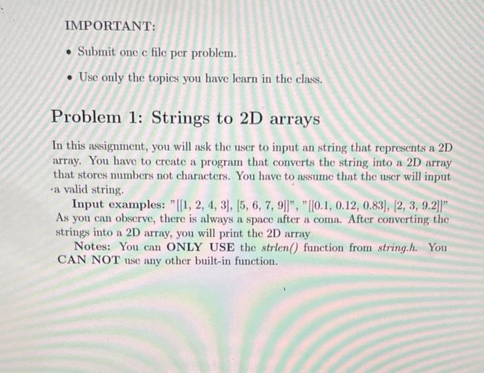 Solved Important Submit One C File Per Problem Use 