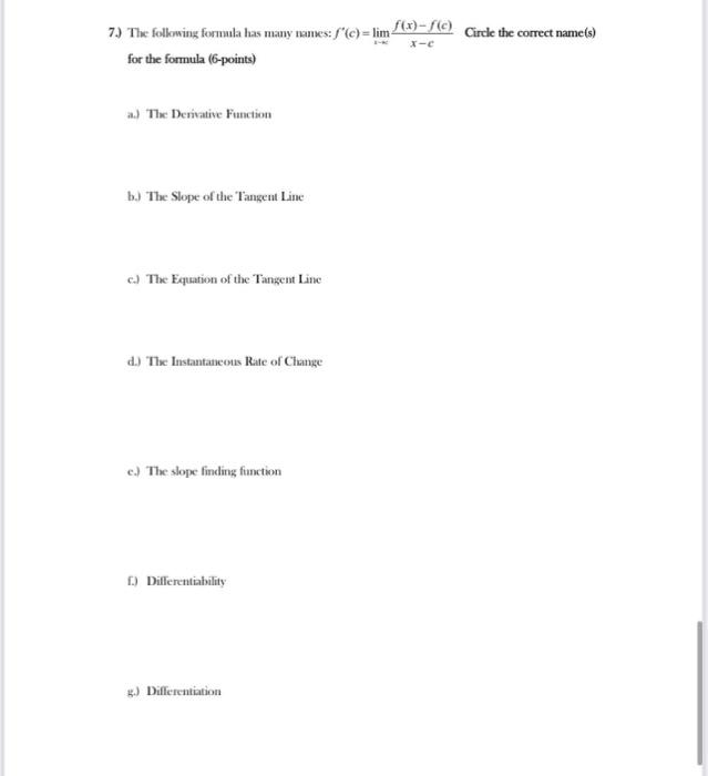 Solved 7.) The following formula has many names: | Chegg.com