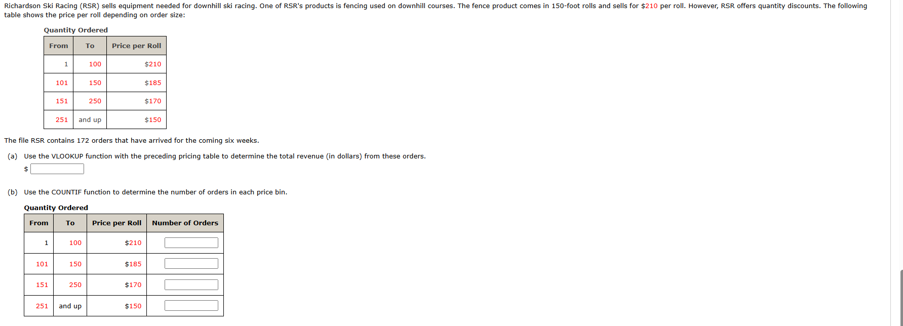 Solved table shows the price per roll depending on order | Chegg.com