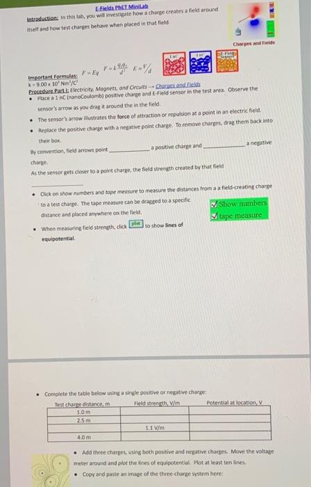 Solved Lields Phet Minilab Introduction: In this tab, you | Chegg.com