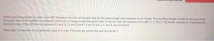 Solved Write A Recursive Racket Function Sum Diff That