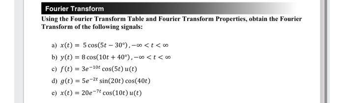 Solved Using the Fourier Transform Table and Fourier | Chegg.com