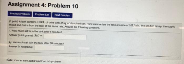 Solved Assignment 4: Problem 10 Next Problem Previous | Chegg.com