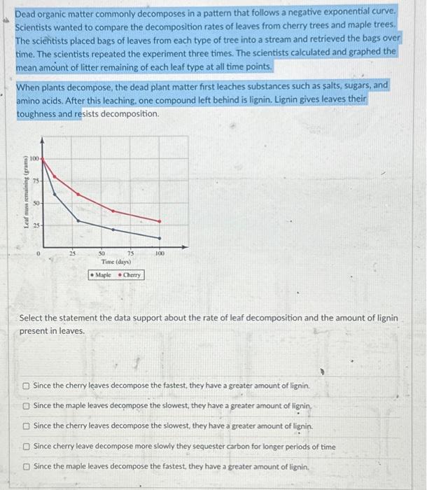 Solved Dead organic matter commonly decomposes in a pattem | Chegg.com
